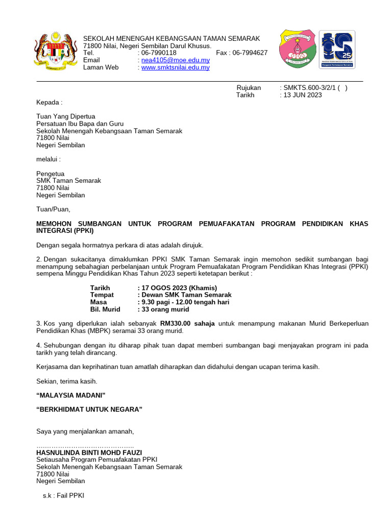Surat Sumbangan PIBG Pemuafakatan PPKI 2023 | PDF Surat Sumbangan PIBG Pemuafakatan PPKI 2023 | PDF