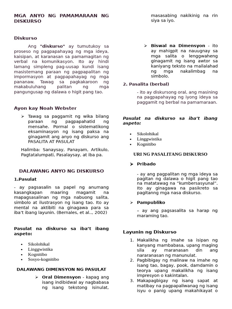 Mga Anyong Pamamaraan NG Diskurso | PDF