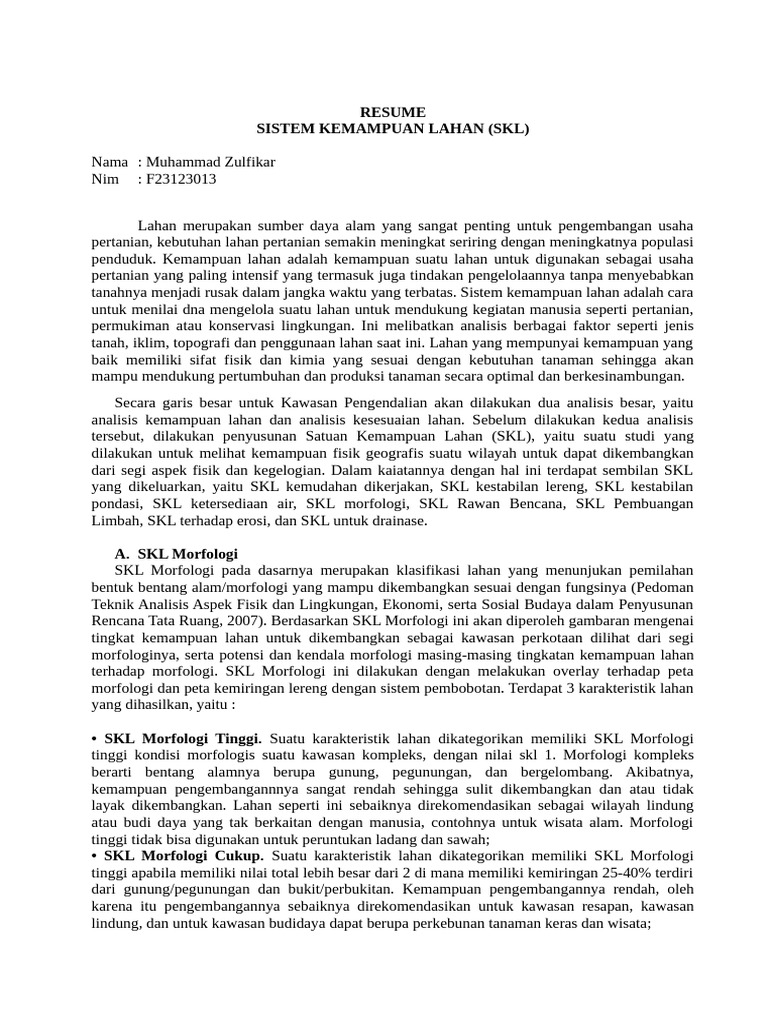 Resume - Sistem Kemampuan Lahan (SKL) | PDF
