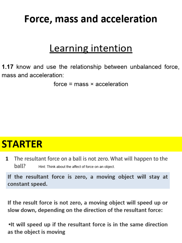 YR10, PHYSICS, W5, L2, T1, Force Mass Acceleration | PDF
