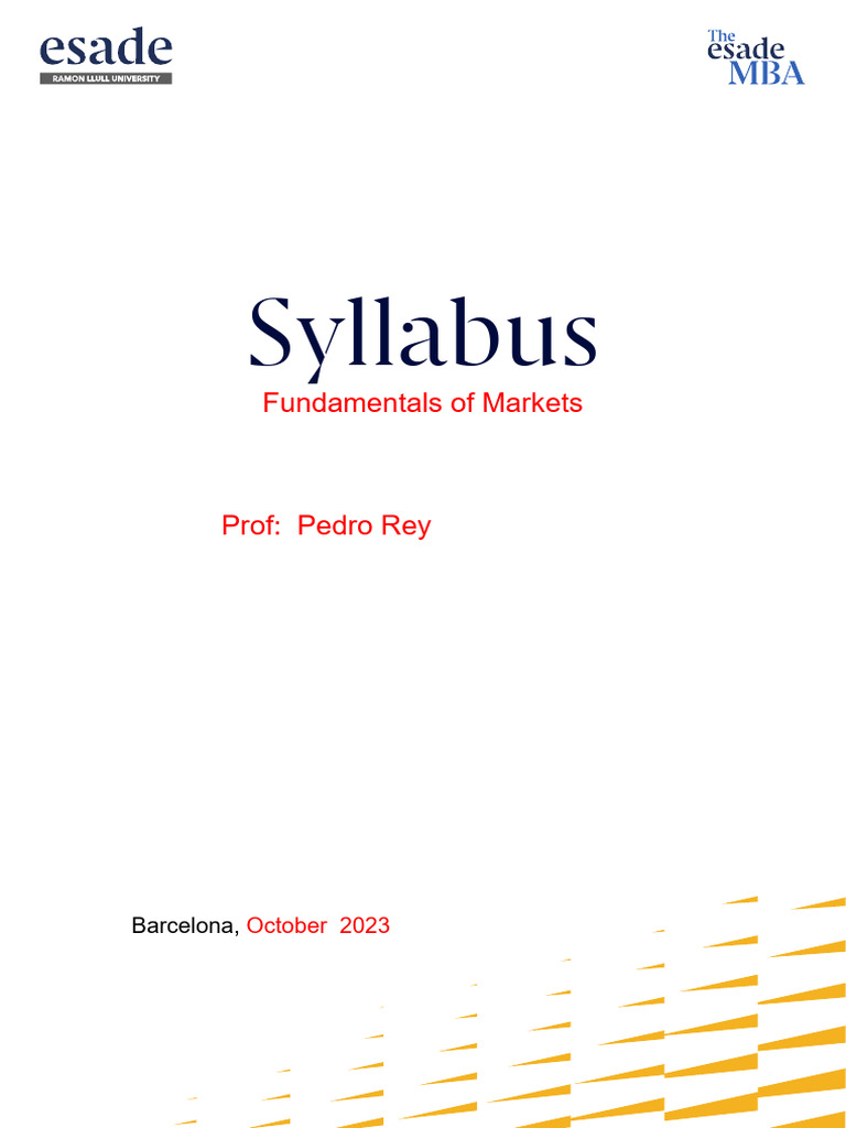 Syllabus FTMBA 2023 Fundamentals of Markets | PDF