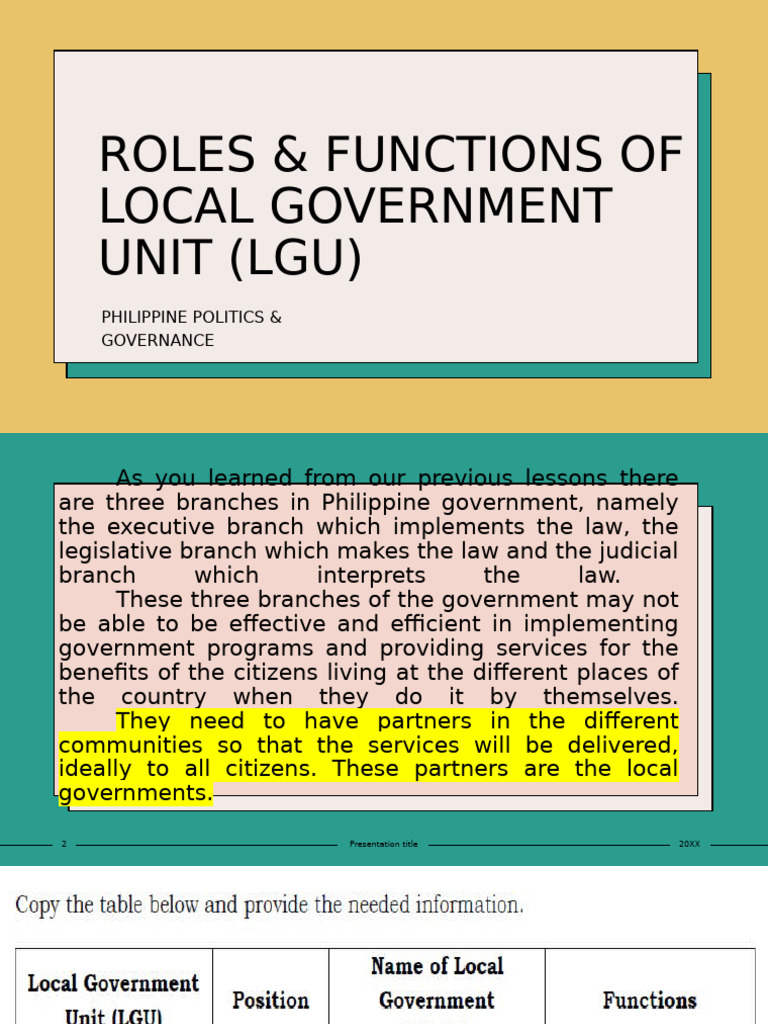 Roles & Functions of Local Government Unit ( | PDF