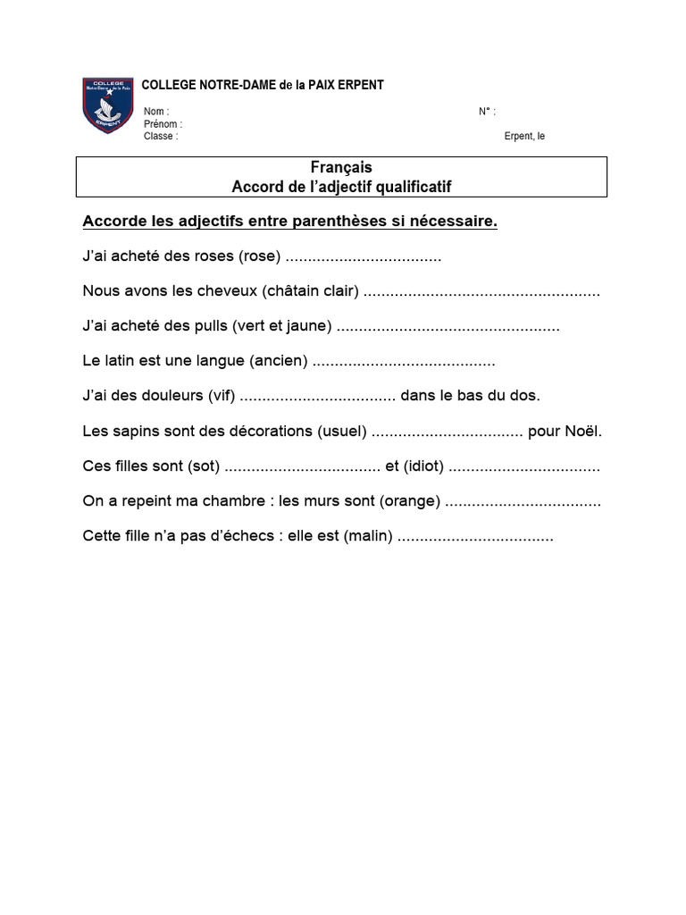 Interro Adjectifs | PDF