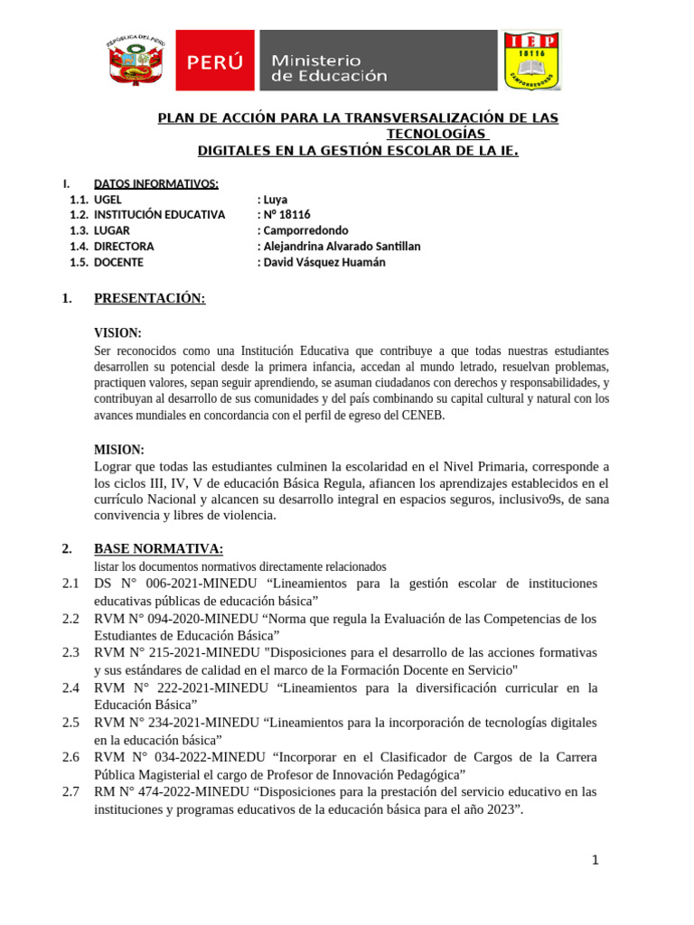 PLAN DE ACCIÓN - TEC - DIGITALES - PIP - Mariano Melgar | PDF