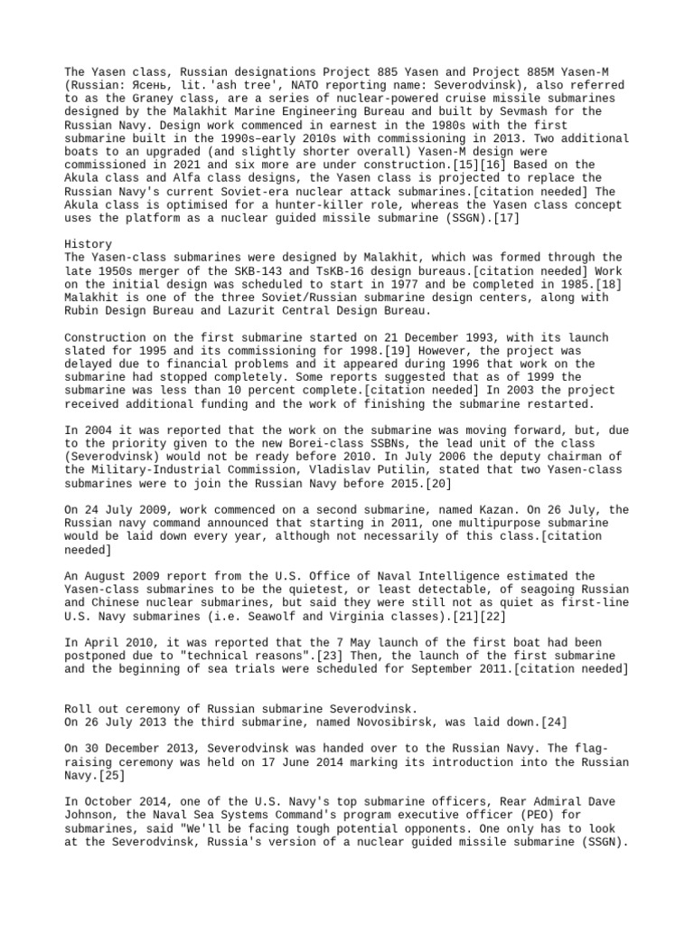 The Yasen Class, Russian Designatio | PDF