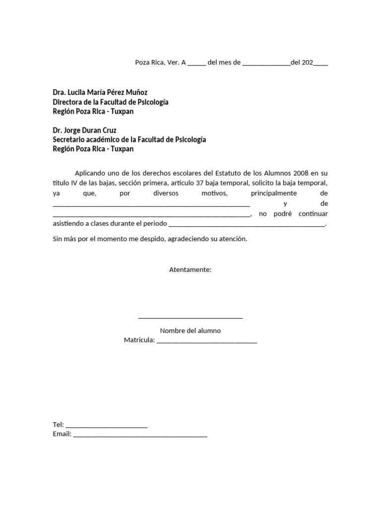 Solicitud de Baja Temporal Estudiantil | PDF | Crecimiento personal y profesional | Estilo de vida