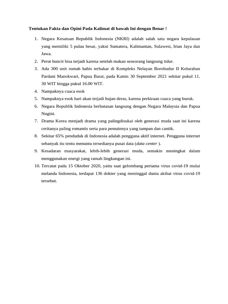 Soal Menentukan Fakta Dan Opini Kelas XI | PDF