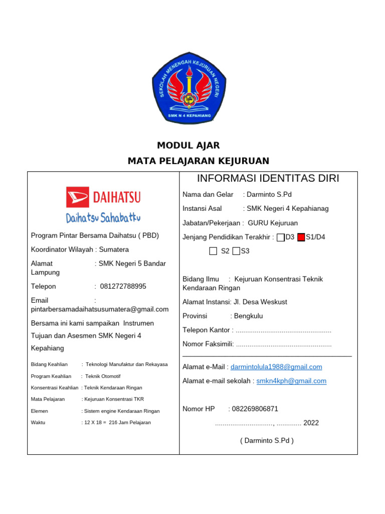 5. MODUL AJAR Engine KLS XI.TKR | PDF