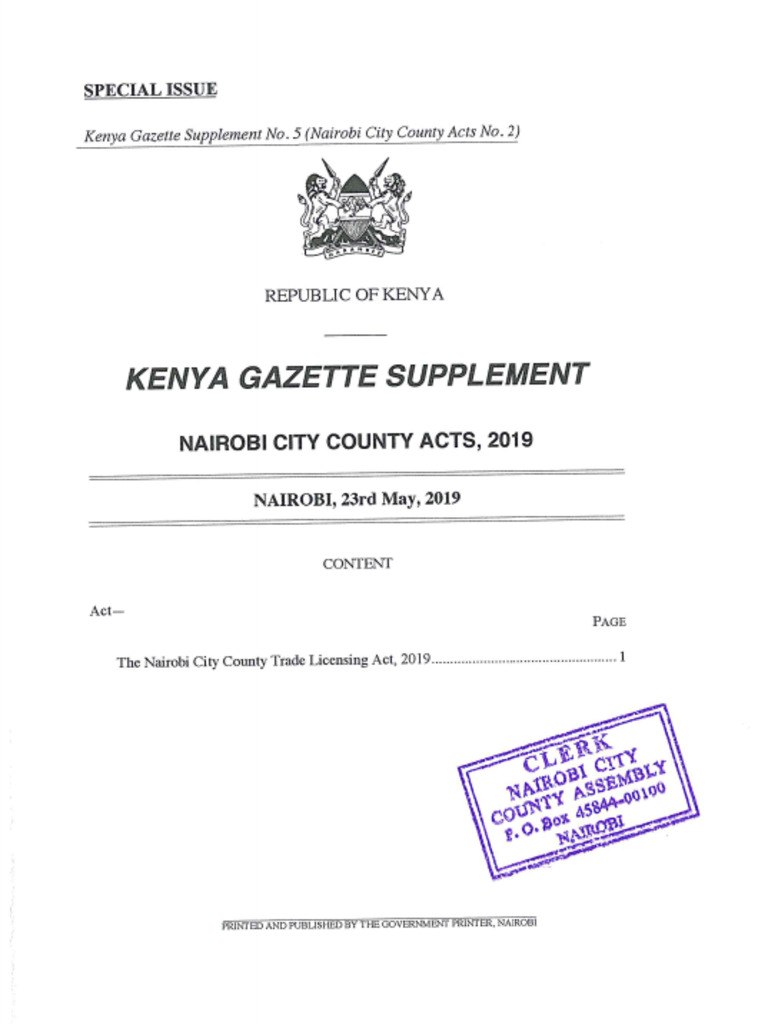 Nairobi City County Trade Licensing Act 2019 | PDF