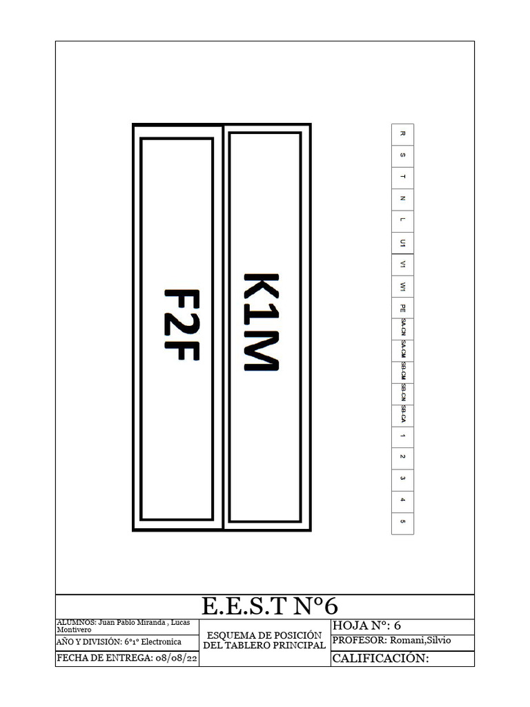 Hoja N°6 (ESQUEMA DE POSICIÓN DEL TABLERO PRINCIPAL) | PDF