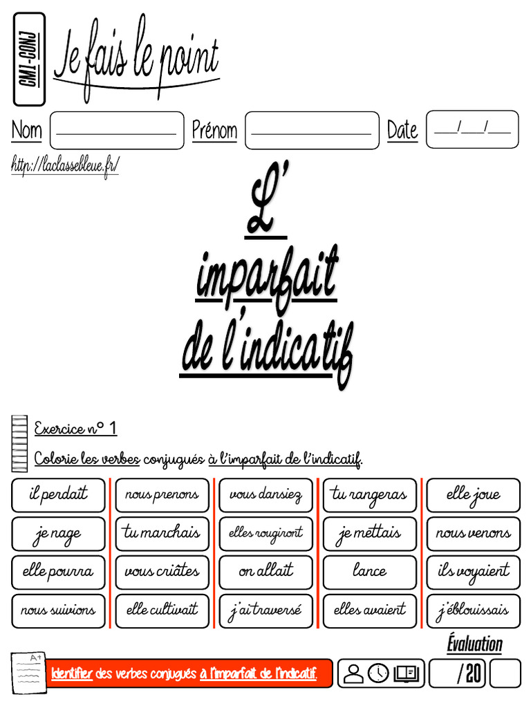 Conjugaison Limparfait Fiche Exercice CM1 | PDF