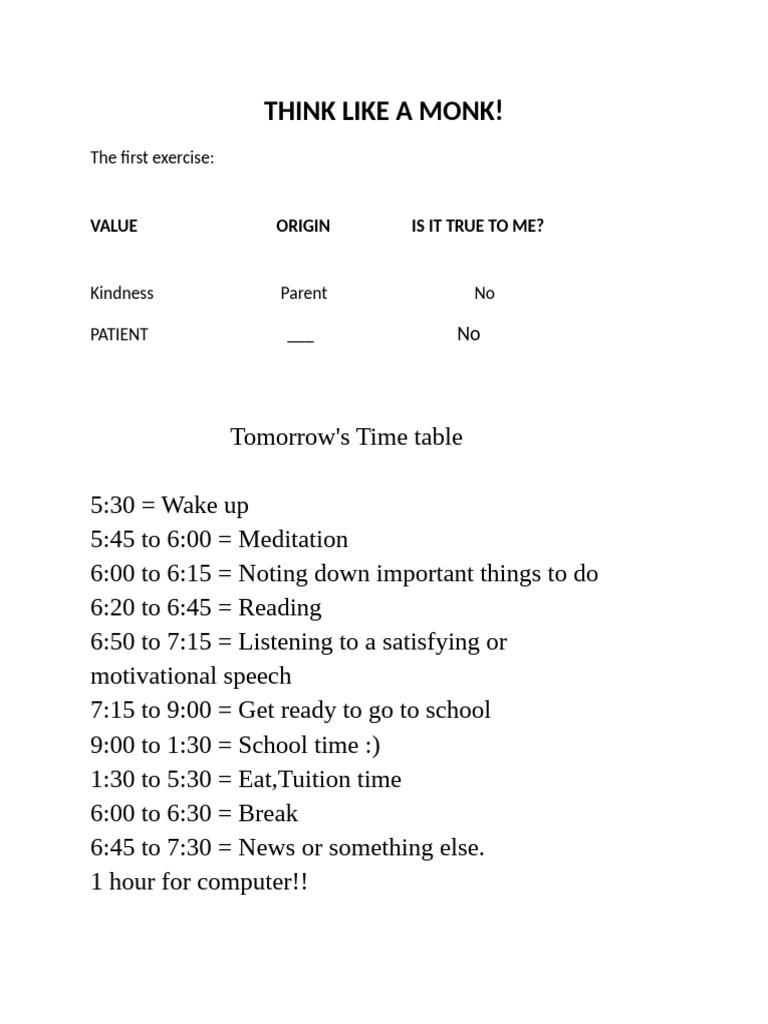 Think Like a Monk ex1 | PDF