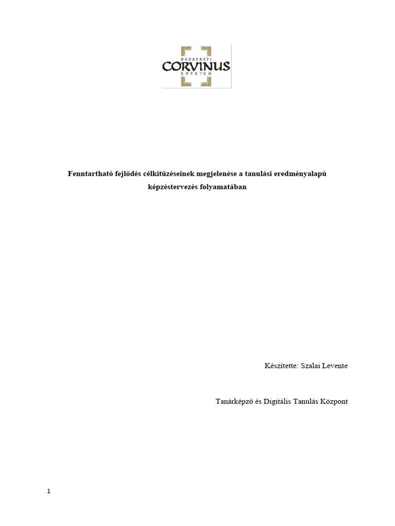 Fenntarthato Fejlodes Celkituzeseinek Megjelenese A Tanulasi Eredmenyalapu Kepzestervezes ...