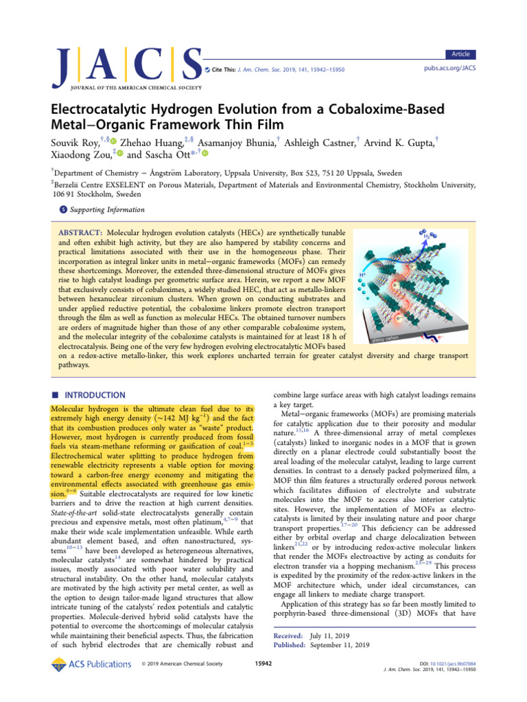 Cobaloxime-Based MOF for Hydrogen Evolution | PDF | Catalysis | Science ...