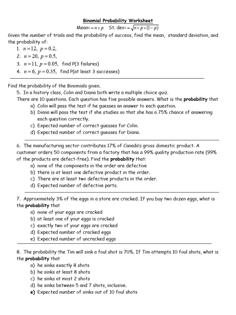 Binomial Probability Worksheet II | PDF | Multiple Choice | Teaching Methods & Materials