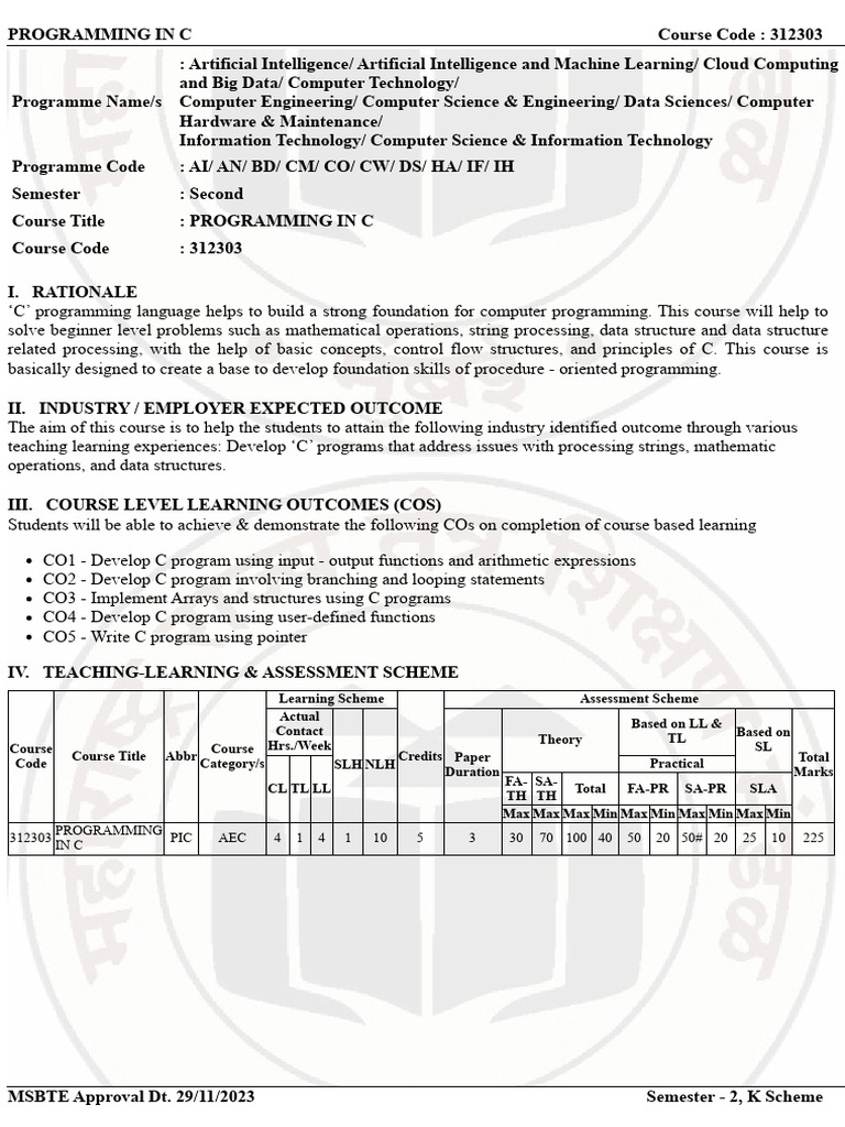 312303-Programming in C | PDF