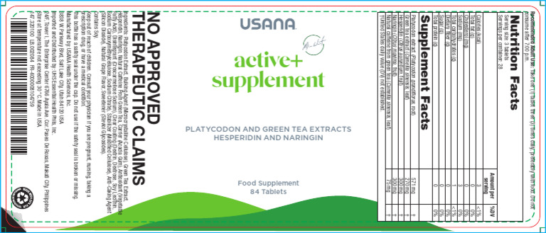 Usana Active Plus Supplement Overview | PDF | Calorie | Nutrition
