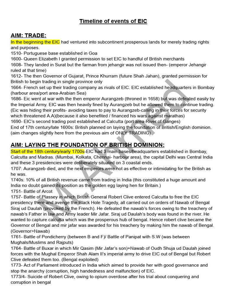 Timeline of Events of EIC-1 | PDF