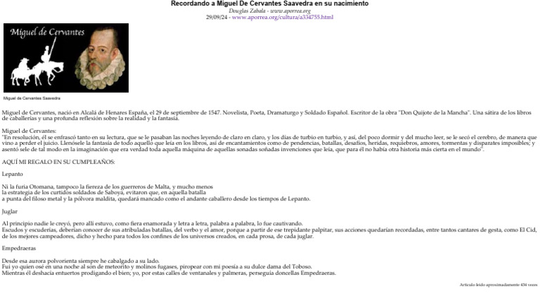Recordando A Miguel de Cervantes Saavedra en Su Nacimiento - Por ...