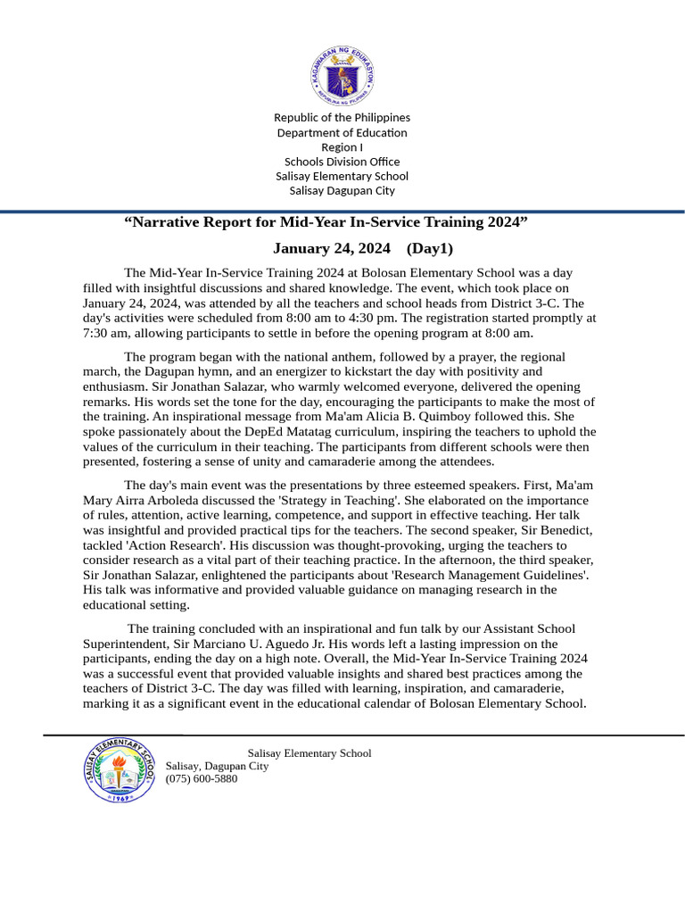 Day1 Day 3 Jam 24 26 2024 Narrative Repot - MidYear InSeT2024 | PDF ...