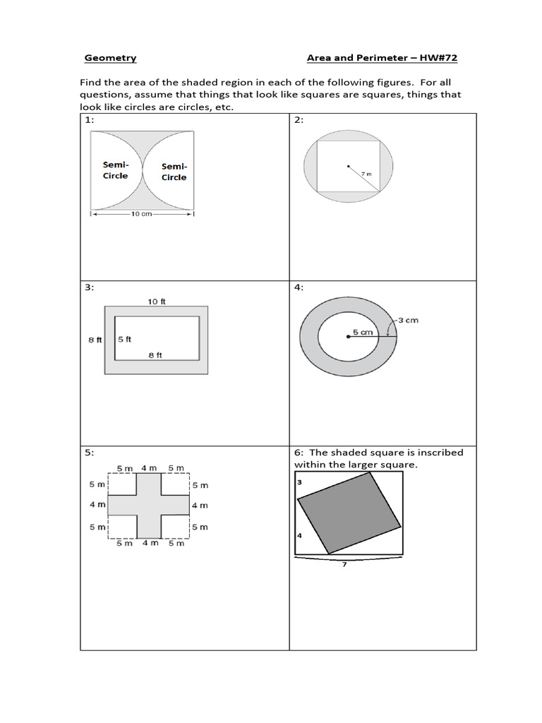 Area of Shaded Region Worksheet (No Answers Part 2) | PDF | Teaching Methods & Materials