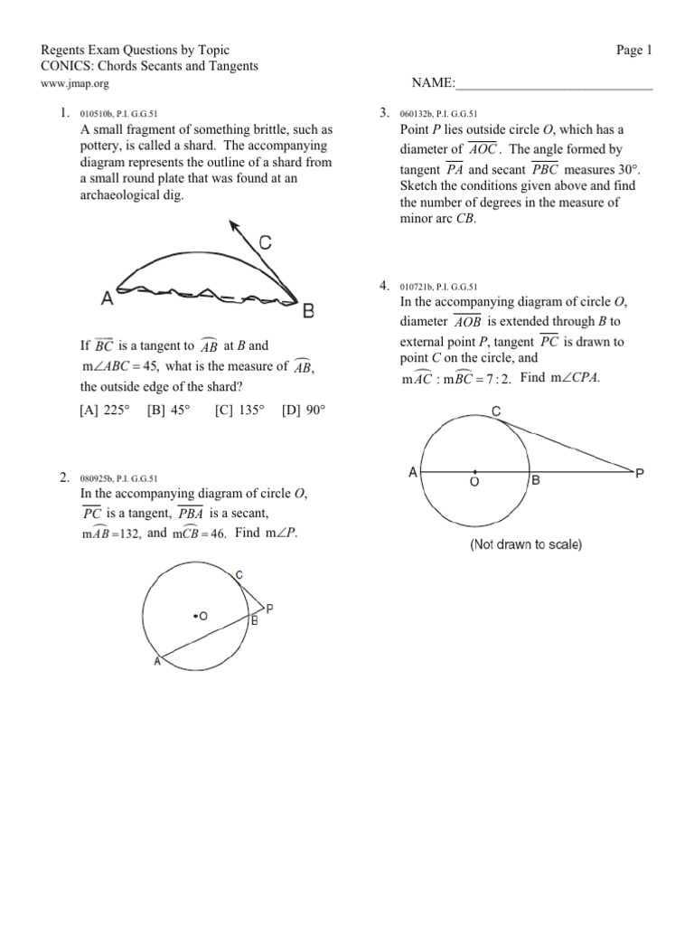 CHORDS SECANTS AND TANGENTS - Ws | PDF | Tangent | Circle