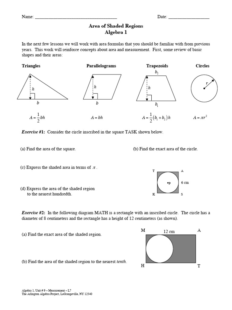 L7.Areas of Shaded Regions - U9L7AreasofShadedRegions | PDF | Area ...