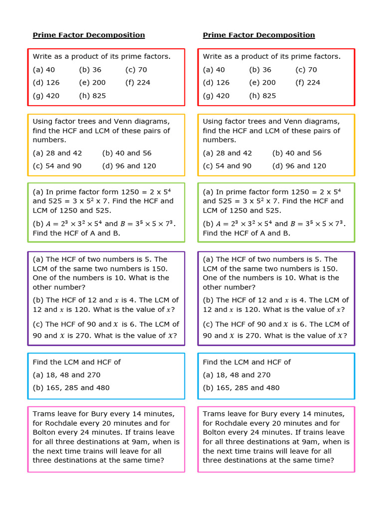 Prime Factor Decomposition Practice Strips | PDF