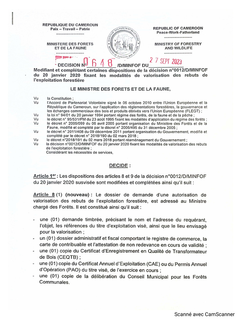 Décision Modifiant Et Complétant La Valorisation Des Rebus de Bois | PDF