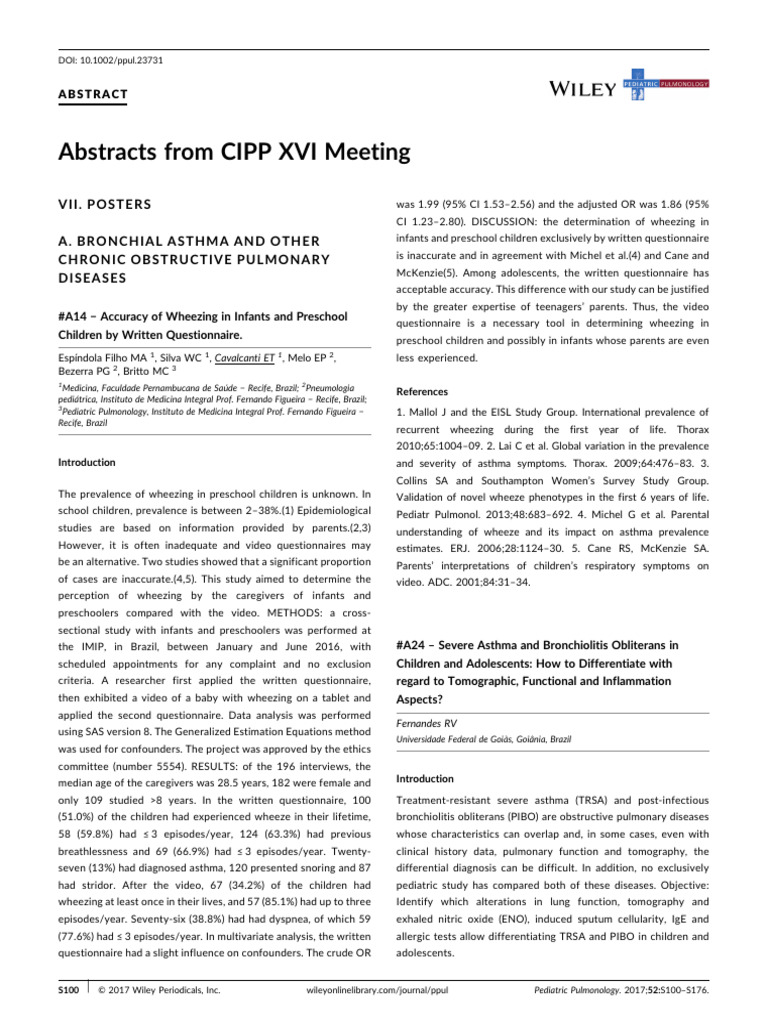 Abstract Published June 2017 Posters - Risk Factors For Wheezing ...