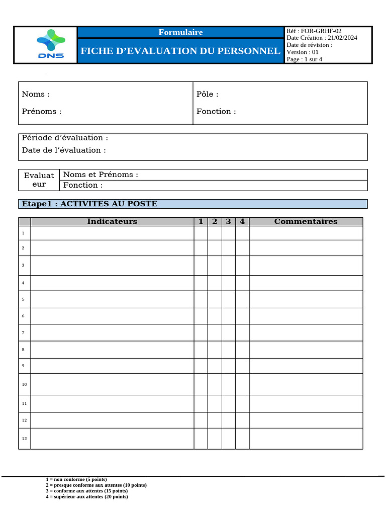 FOR-GRHF-02 Fiche D'évaluation Du Personnel | PDF