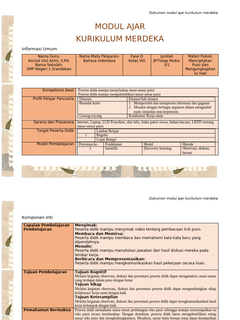 Modul Ajar Puisi Rizal | PDF