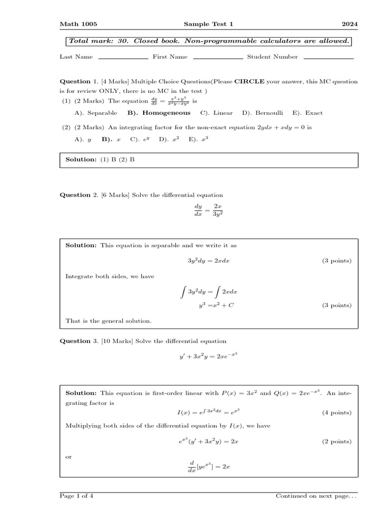 Sample Test_1_solutions | PDF