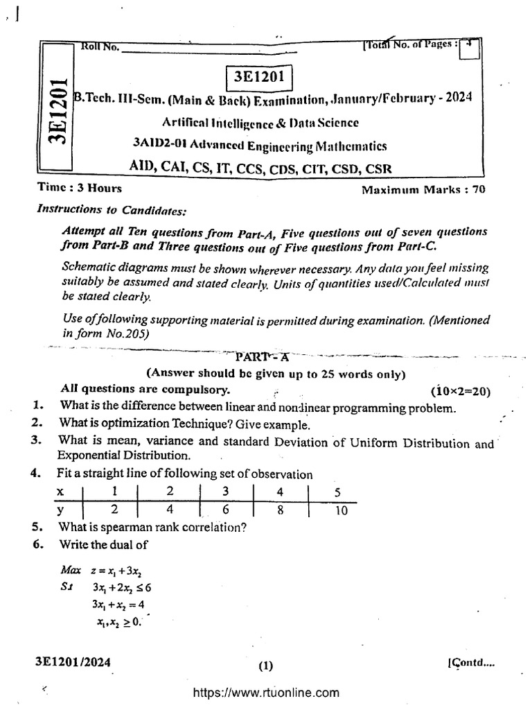 Btech Cs It 3 Sem Advanced Engineering Mathematics 3e1201 Feb 2024 (1 ... Btech Cs It 3 Sem Advanced Engineering Mathematics 3e1201 Feb 2024 (1 ...