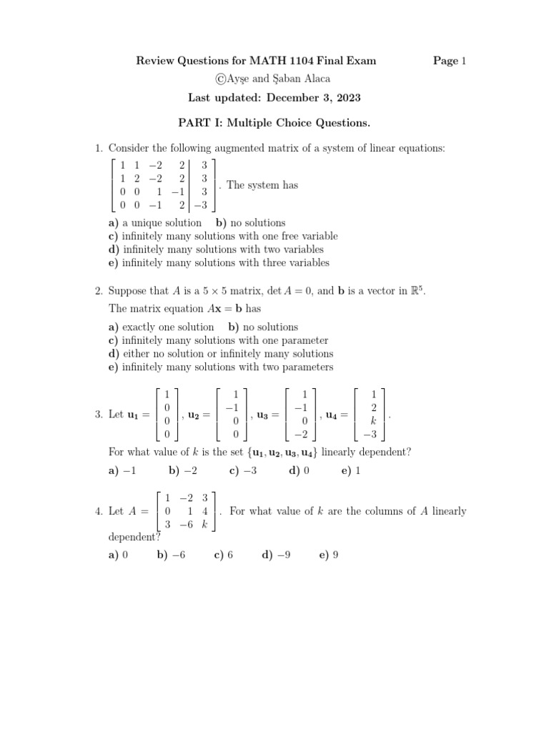 MATH 1104 FinalExam Review | PDF