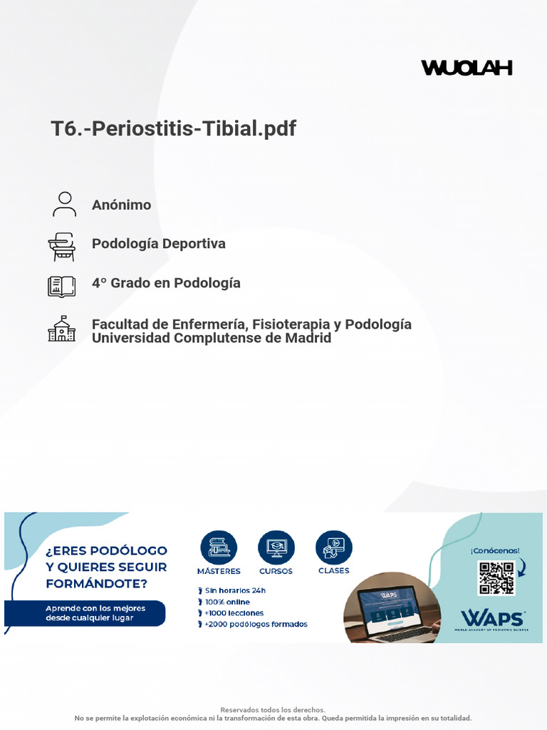 Wuolah Free T6. Periostitis Tibial | PDF