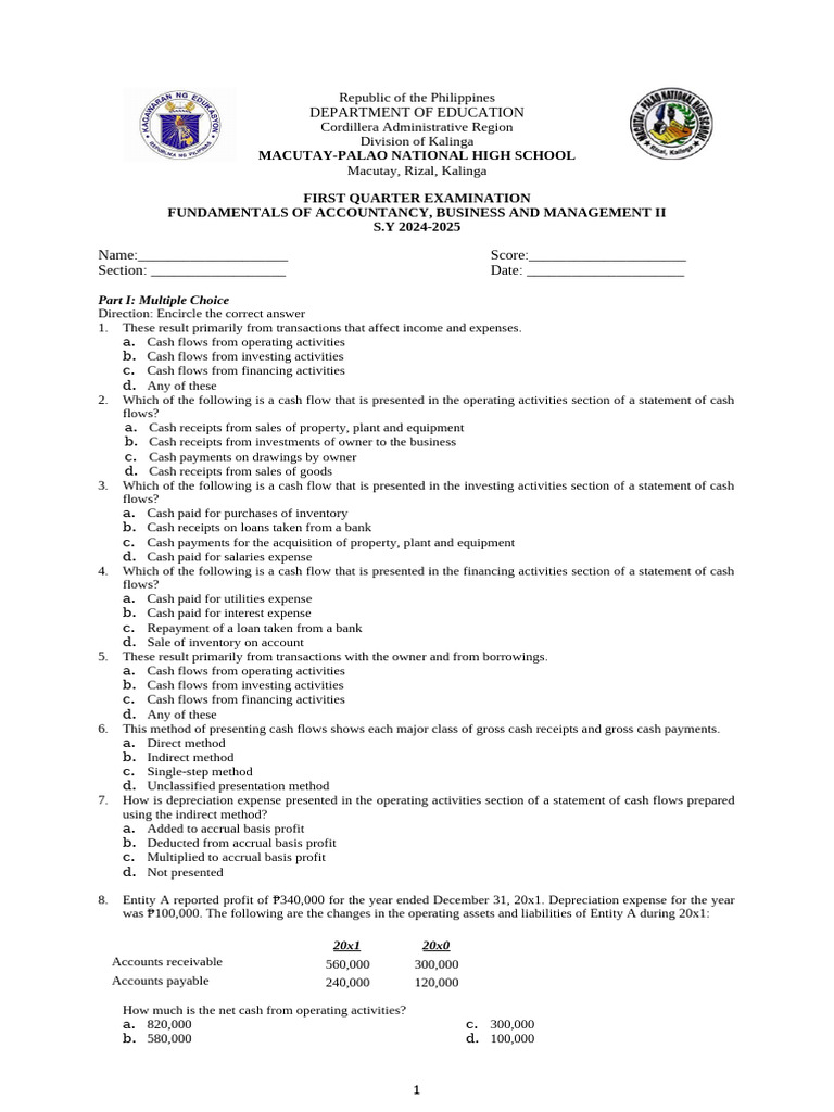 First Quarter Examination-FABM2 | PDF