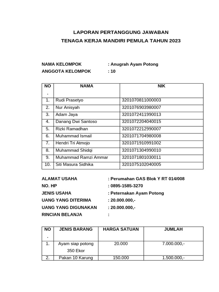 Contoh Rencana Format Laporan Pertanggung Jawaban 2023 | PDF