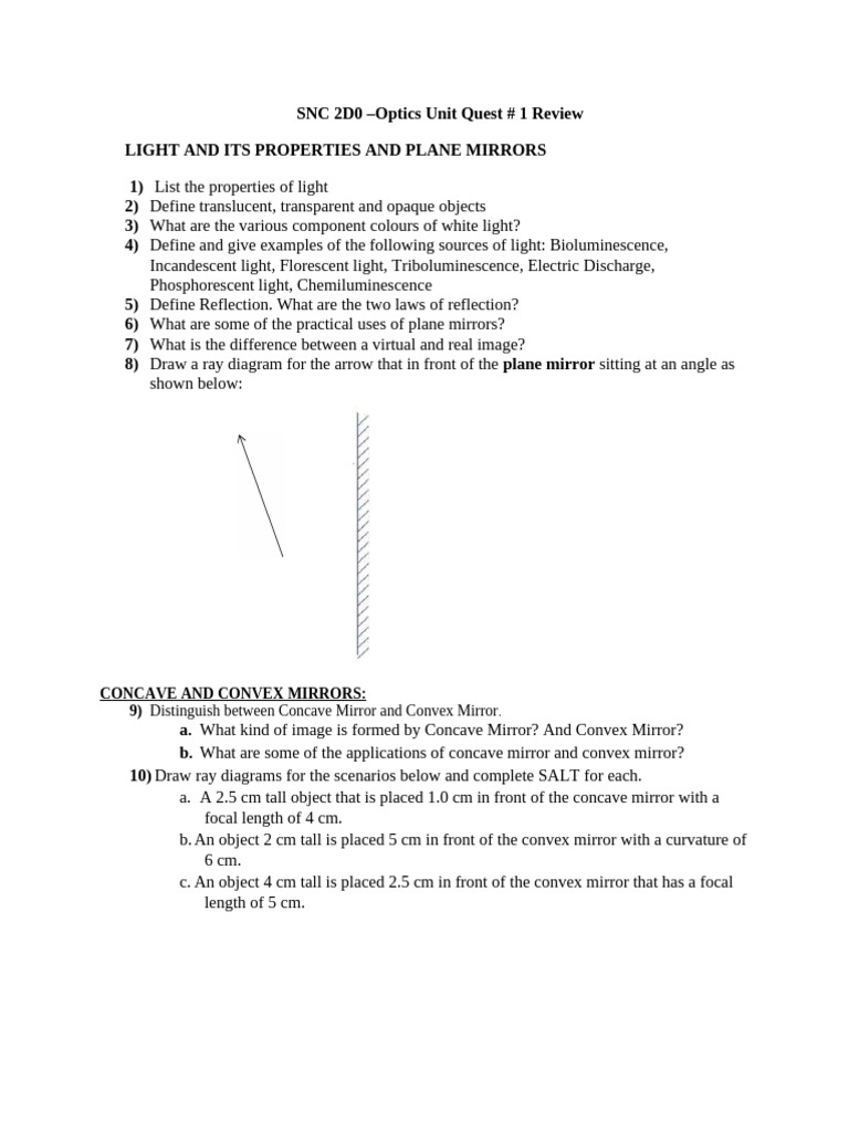 Optics Unit Quest Review-P1-2022 | PDF