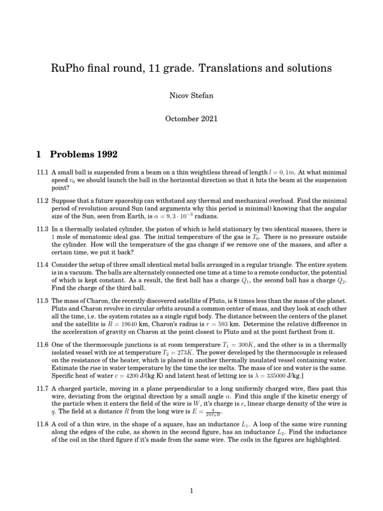 RuPho 11th Grade Problems & Solutions | PDF | Ice | Pluto