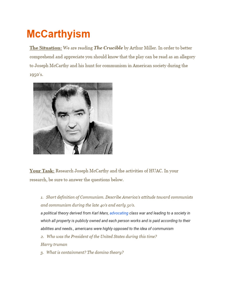 McCarthyism Webquest | PDF