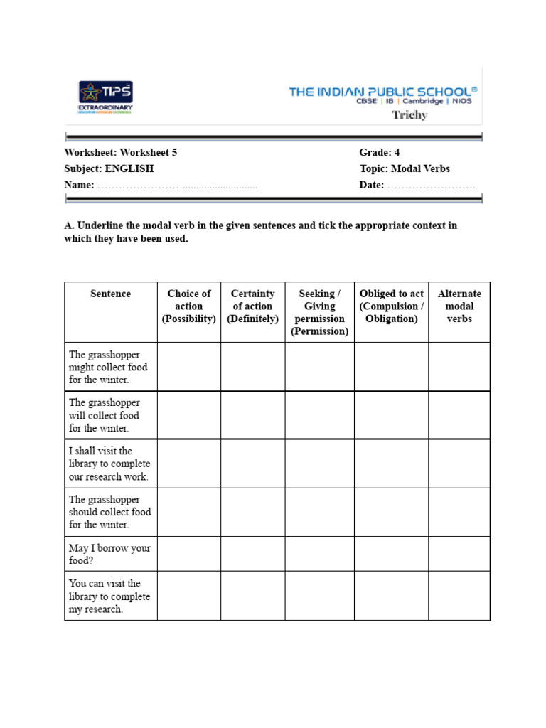 Modal Verbs Worksheet - 35 Copies | PDF
