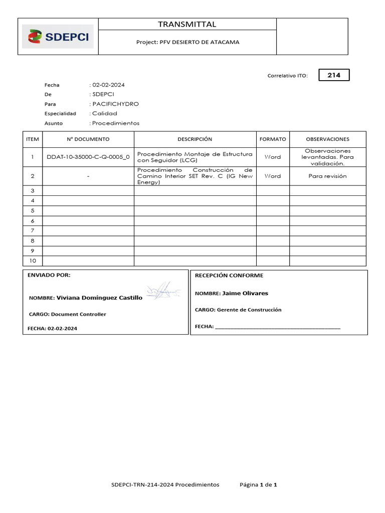 SDEPCI-TRN-214-2024 Procedimientos | PDF