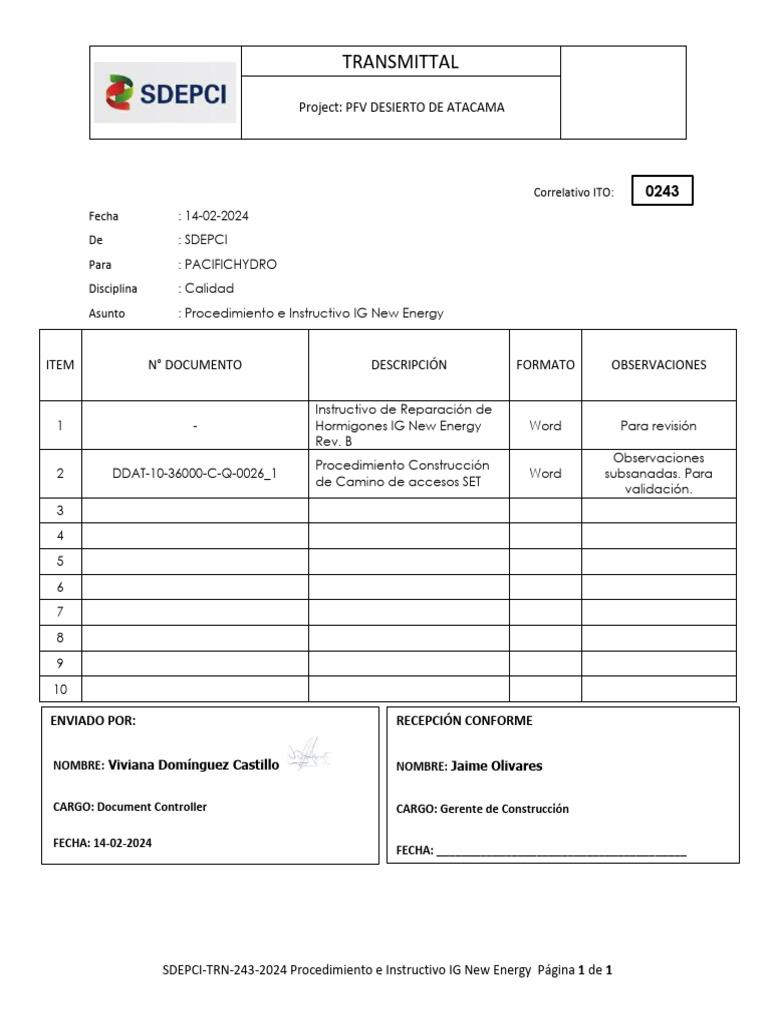 SDEPCI-TRN-243-2024 Procedimiento e Instructivo | PDF