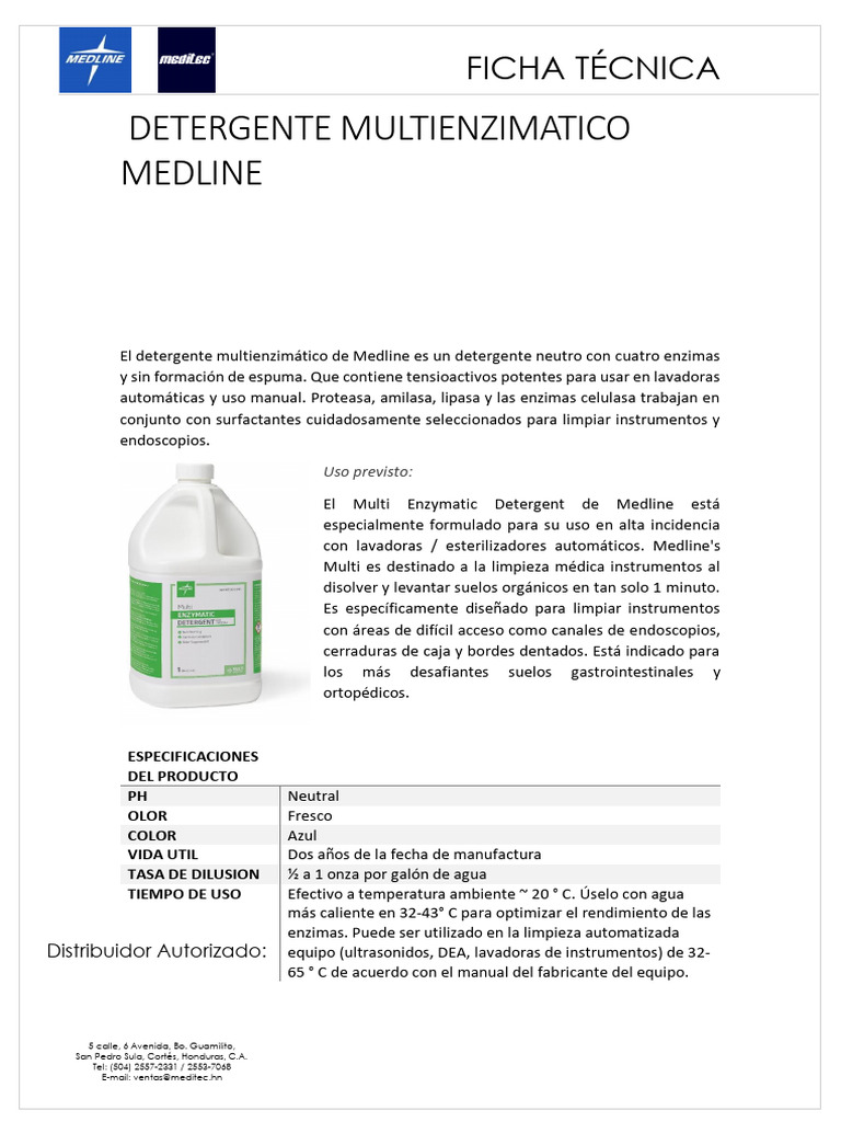 Ficha Tecnica - Detergente Multienzimatico Medline | PDF
