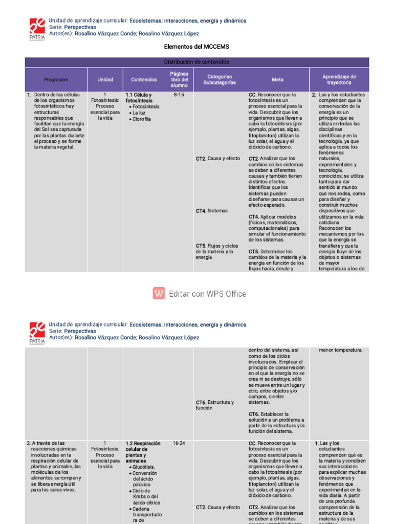 CCQ Elementos Del MCCEMS. Editable. Ecosistemas. Perspectivas | PDF