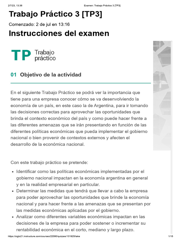Examen - Trabajo Práctico 3 (TP3) 95% - Principios de Economía | PDF | Producto Interno Bruto ...