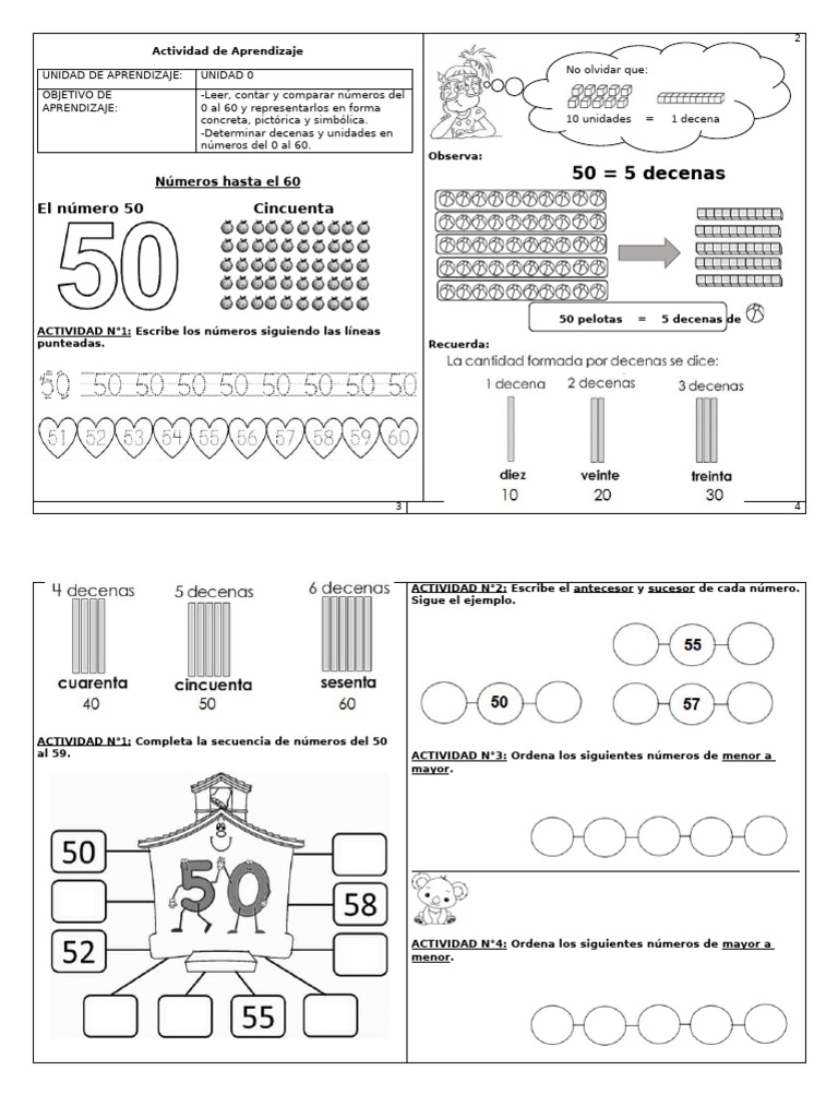 Guía 1° Números Hasta El 60 | PDF