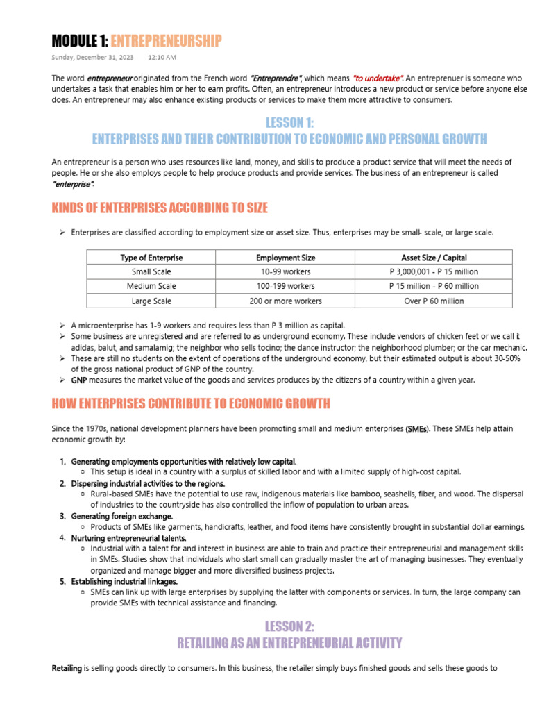 Module 1 Entrepreneurship | PDF