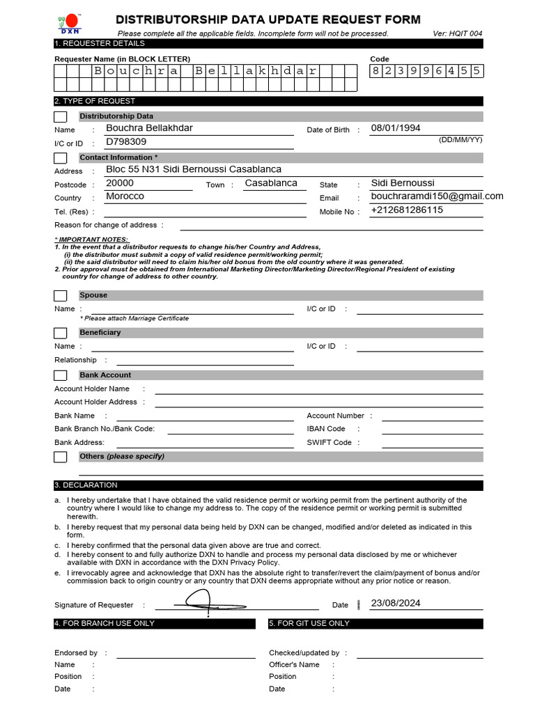 Distributorship Data Update Request Form - Version 4-2bouchra | PDF